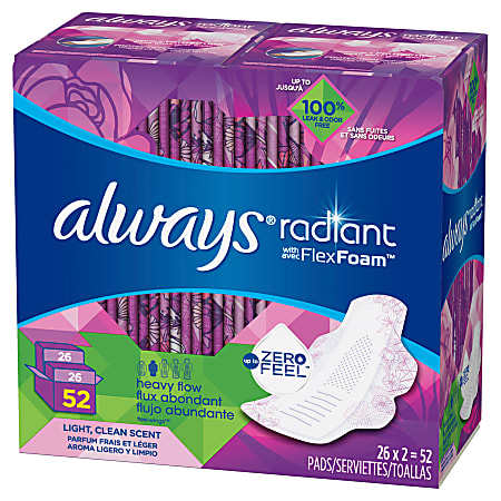 Always Radiant Pads With FlexFoam Heavy Flow Box Of 52 Pads - Office Depot