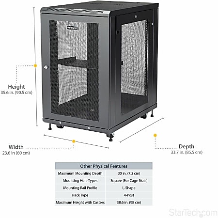 StarTech.com Server Rack Cabinet 18U 31in Deep Enclosure Network Cabinet Rack Enclosure Server ...