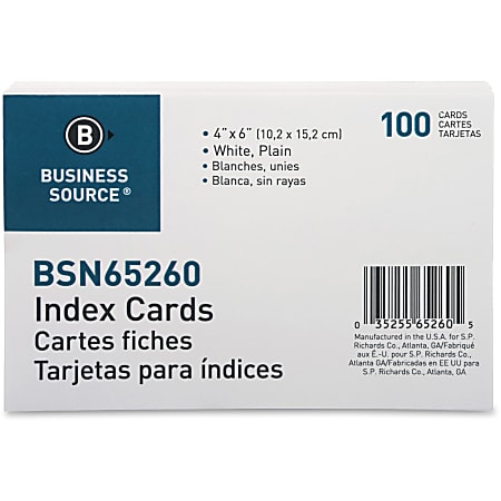 Business Source Plain Index Cards 6 Width x 4 Length 100 Pack - ODP ...