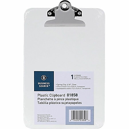 Business Source Plastic Clipboard 6 x 9 Sheet Size Spring Clip Plastic ...