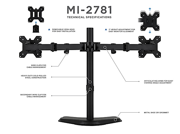 Mount It Dual Monitor Desk Stand for Screens Up to 32 Black MI 2781 ...