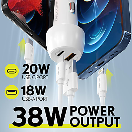 Overtime 4 Piece Wall And Car Charger Kit 10 White - Office Depot