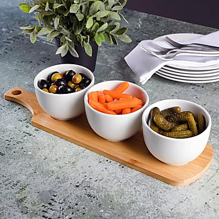 Gibson Gracious Dining 3 Piece Fine Ceramic Tidbit Bowl Set With Bamboo ...
