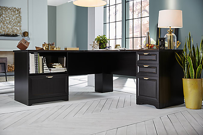 Realspace Magellan Performance 71 W L Shaped Corner Desk Espresso Office Depot
