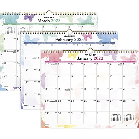AT A GLANCE Watercolors Monthly Wall Calendar 15 x 12 January to ...