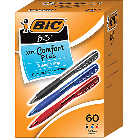 BIC BU3 Comfort Grip Retractable Ballpoint Pens Medium Point 1.0 mm ...