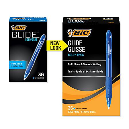 BIC Glide Bold Ballpoint Pens Bold Point 1.6 mm Translucent Barrel Blue ...