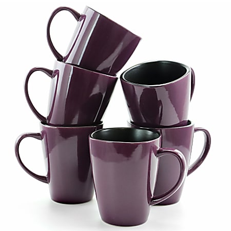 Elama 14 Oz. Stoneware Mugs Mulberry Purple Set Of 6 Mugs - Office Depot