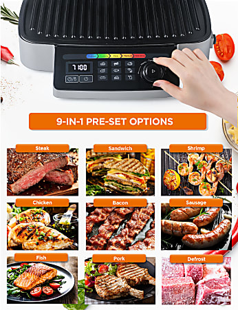 Commercial Chef 9 in 1 Contact Grill 12 1316 H x 15 716 W x 6 D Black ...