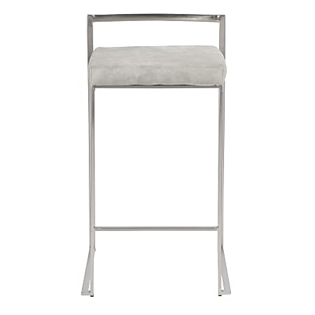 LumiSource Fuji Stacker Contemporary Counter Stools Light Gray Cowboy Seat Stainless Steel Frame Set of 2 Stools