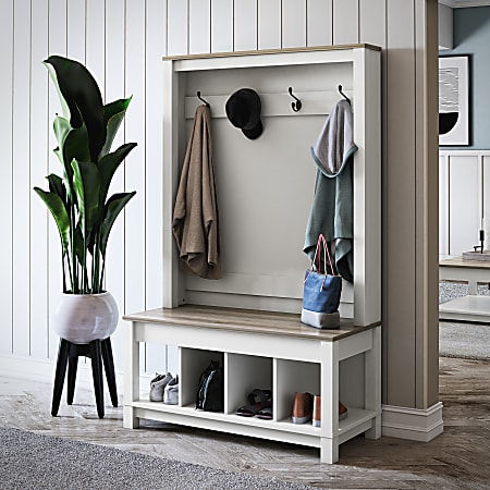 Ameriwood Home Chapel Hill 40 W Entryway Hall Tree 64 516 H x 40 W x 18 D WhiteBrown Oak ...