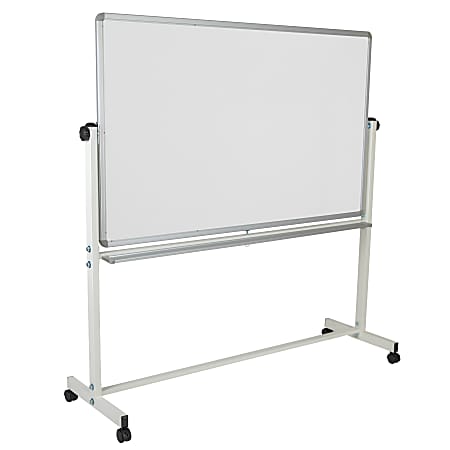 Flash Furniture Mobile Reversible Magnetic Dry Erase Whiteboard 64 34 x 64 14 Aluminum Frame With Silver Finish Office Depot
