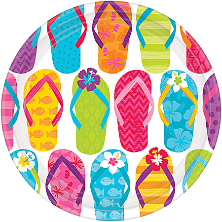 Amscan Summer Luau Flip Side Paper Plates 7 Multicolor Pack Of 60 ...