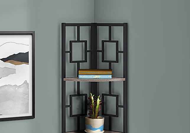 Monarch Specialties Astrid 62 H 4 Shelf Corner Bookcase Dark TaupeBlack ...