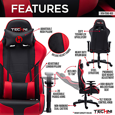Techni Sport Ergonomic Faux Leather Computer Gaming Chair RedBlack ...