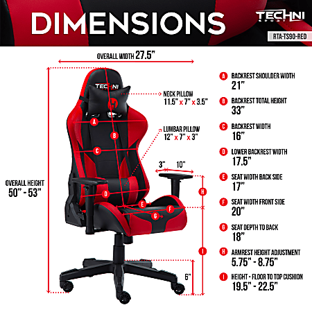 Techni Sport Ergonomic Faux Leather Computer Gaming Chair RedBlack ...