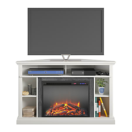 Ameriwood Home Overland Electric Corner Fireplace TV Stand For 50 TVs White ODP Business Solutions