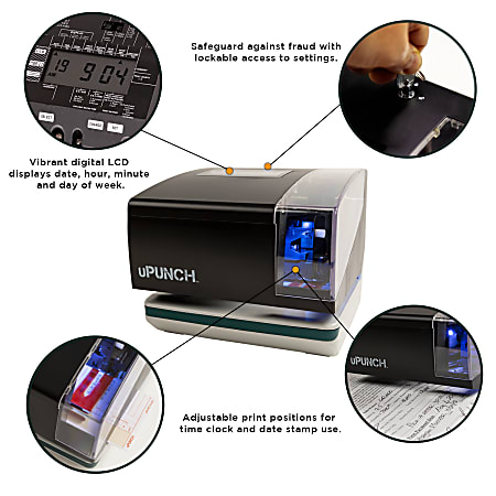 uPunch Digital Time Clock And Date Stamp 5.6 H x 6.5 W x 6.8 D CR1000 ...