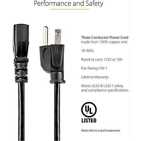 StarTech.com Standard Computer Power Cord 10 Foot - Office Depot