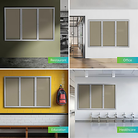 Ghent 3 Door Enclosed Vinyl Bulletin Board Satin Aluminum Frame 36 H x ...