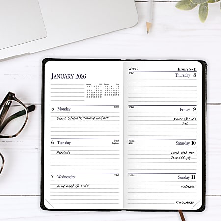 AT A GLANCE Fine Diary 2026 Weekly Monthly Diary Black Brown Pocket 3 x ...