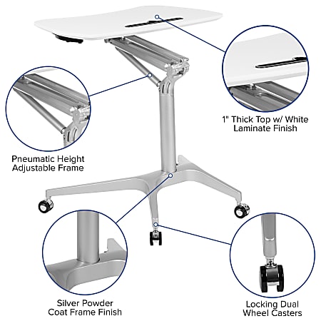 Flash Furniture Mobile Ergonomic 29 W Sit Stand Computer Desk White ...