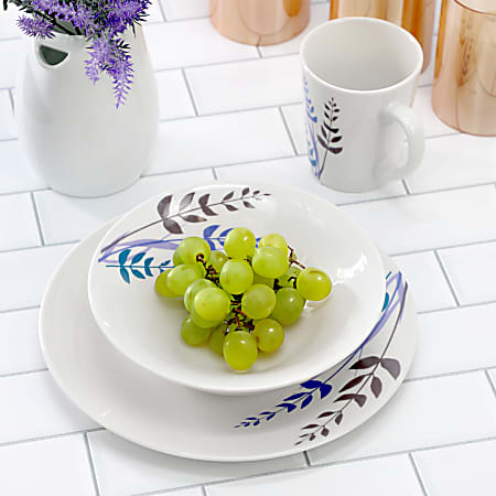 Gibson Home Blue Leaves 12 Piece Round Fine Ceramic Decorated ...