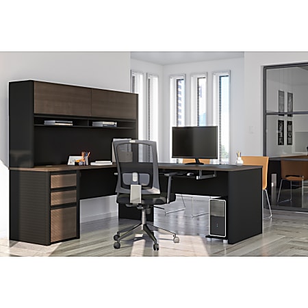 Bestar Connexion 72 W L Shaped Corner Desk With Hutch And Pedestal ...
