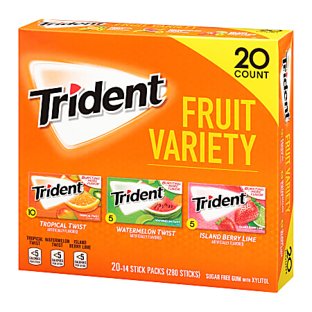 Trident Sugar Free Gum Fruit 14 Pieces Per Pack Case Of 20 Packs ...