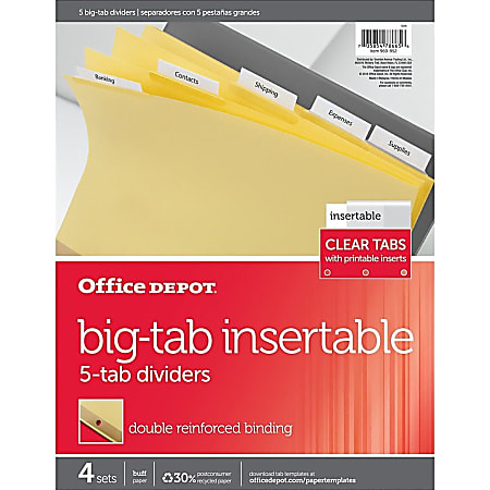 Office Depot Brand Insertable Dividers With Big Tabs Buff Clear Tabs 5 ...