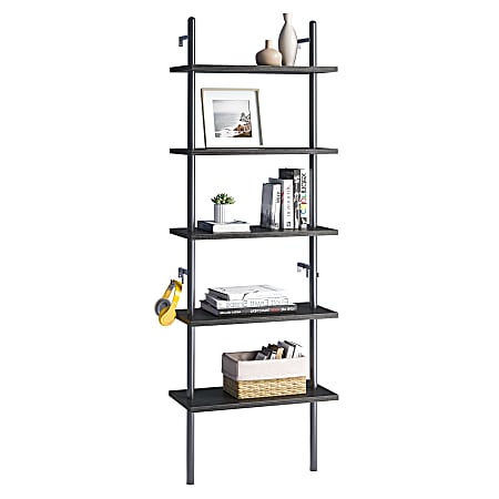 Bestier Industrial 71 H 5 Tier Wall Mounted Ladder Shelf With 2 Hooks ...
