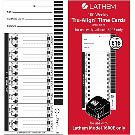 Lathem TruAlign E16 Time Cards For 1600E Weekly 1 Sided 4 x 9 White Box ...