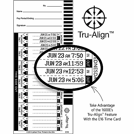 Lathem TruAlign E16 Time Cards For 1600E Weekly 1 Sided 4 x 9 White Box ...
