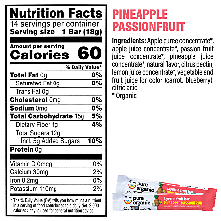 Pure Organic Layered Fruit Bars Variety Pack 0.63 Oz Pack Of 28 Bars ...