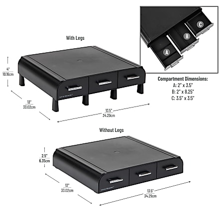 Mind Reader Plastic Monitor Stand and Desk Organizer with 3 Storage ...