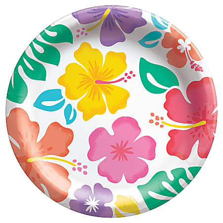 Amscan Summer Hibiscus Round Paper Plates 8 12 Multicolor 50 Plates Per ...