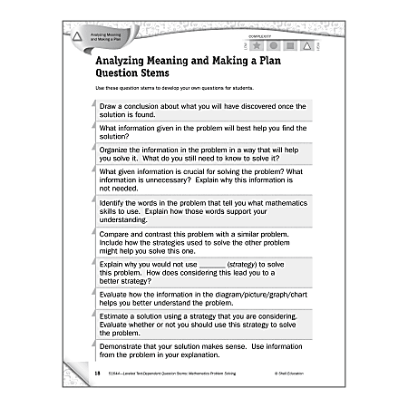 Shell Education Leveled Text Dependent Question Stems Mathematics ...