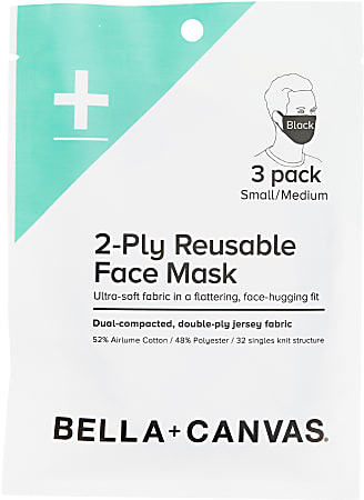 Bella Canvas Reusable 2 Ply Cloth Face Masks Black SM Pack Of 3 ...