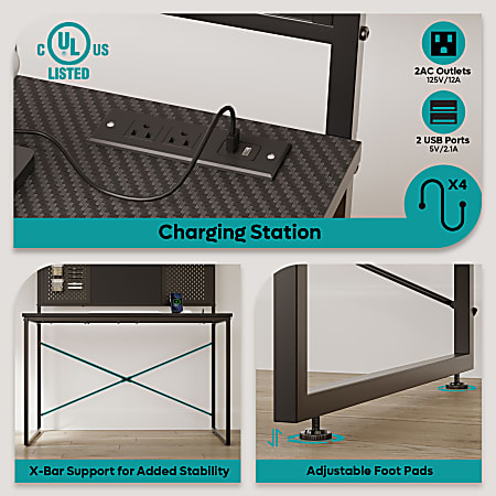 Bestier 40 W Computer Desk With Hutch Power Outlet RGB LED Lights And ...