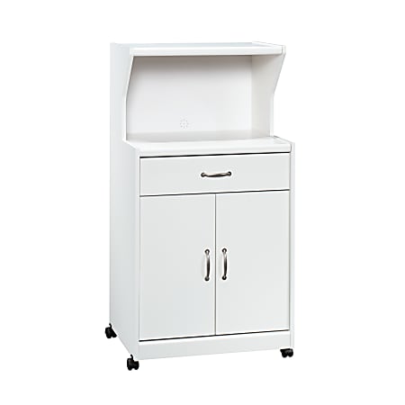 Sauder 25 W Storage Microwave And Kitchen Cart Glacier White Office Depot