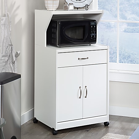 Sauder 25 W Storage Microwave And Kitchen Cart Glacier White Office Depot