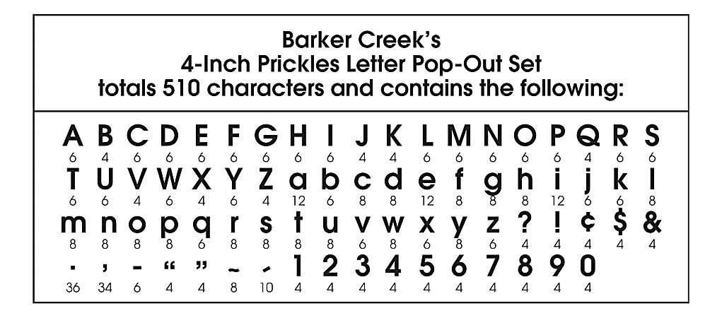 Barker Creek Letter Pop Outs 4 Prickles 255 Characters Per Pack Set Of ...