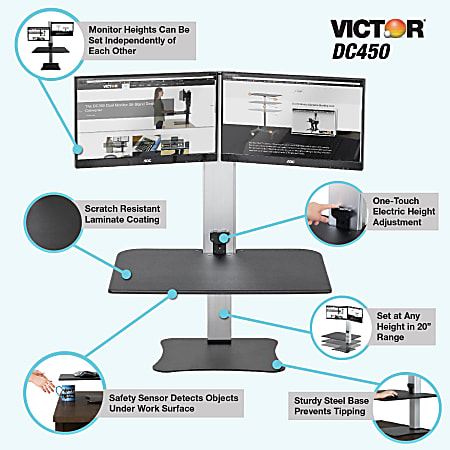 Victor High Rise DC450 Electric Dual Monitor Standing Desk Riser ...