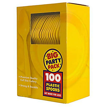 JAM PAPER Big Party Pack of Premium Plastic Spoons Yellow 100 ...