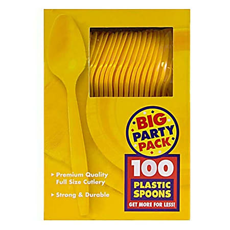 JAM PAPER Big Party Pack of Premium Plastic Spoons Yellow 100 ...