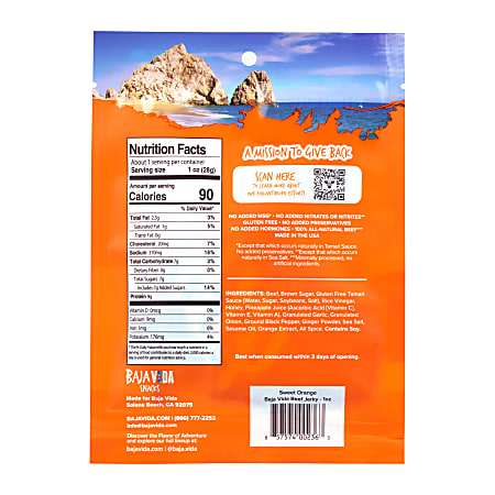 Baja Vida Beef Jerky Sweet Orange Snack Packs 1.0 Oz Box Of 12 Packs ...