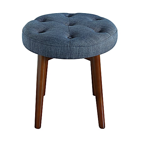 Elle D cor Penelope Round Tufted Stool Deep Slate BlueBrown - Office Depot