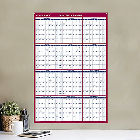 AT A GLANCE 2026 Vertical Horizontal Reversible Erasable Yearly Wall ...