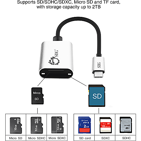 SIIG USB C 2 in 1 Card Reader for SD Micro SD Silver 2 in 1 SD SDHC ...