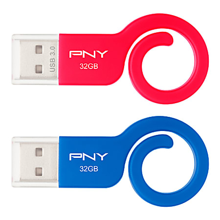 PNY Monkey Tail Turbo USB 3.0 Flash Drives 32GB BlueRed Pack Of 2 Flash ...